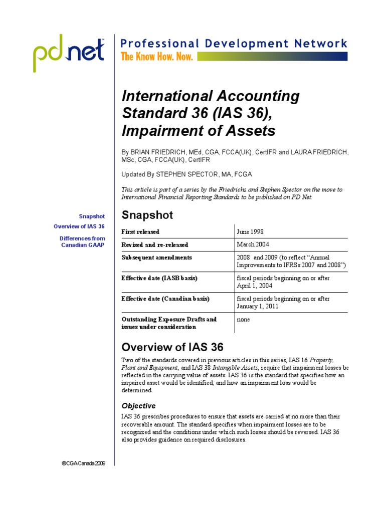 International Accounting Standard 36 (IAS 36), Impairment of Assets ...