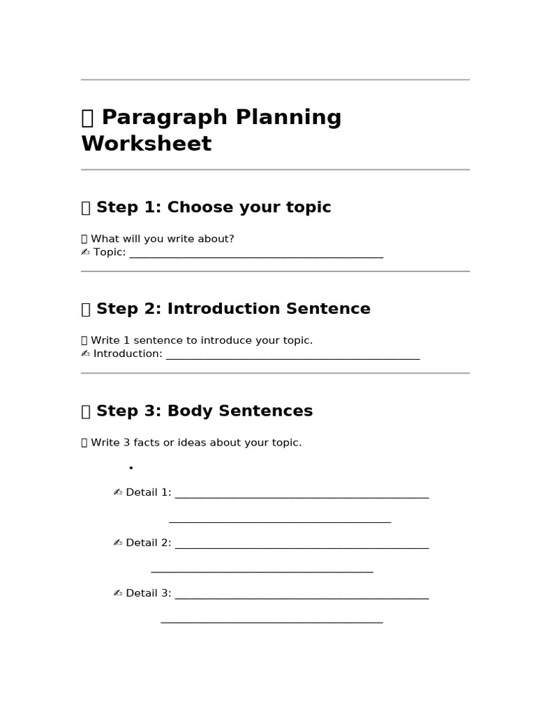 Paragraph Planning Worksheet A2 | PDF