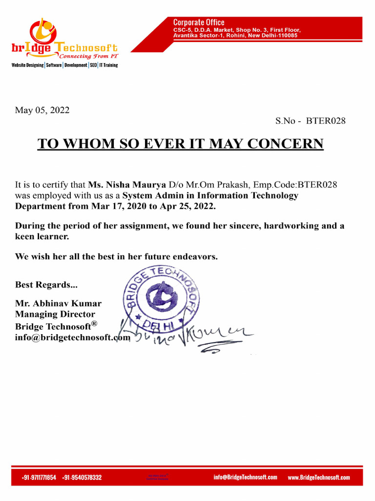 Experience Letter - Nisha - Maurya | PDF