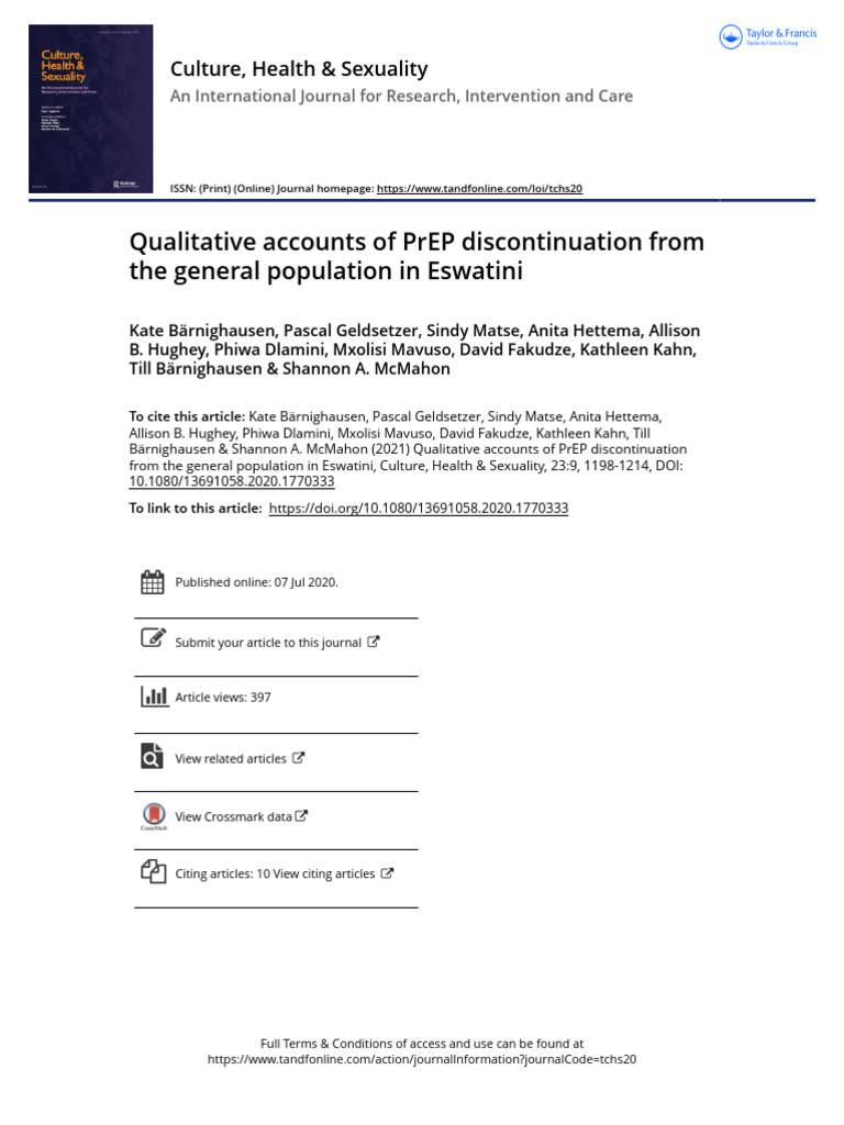 Qualitative Accounts of PrEP Discontinuation From The General ...