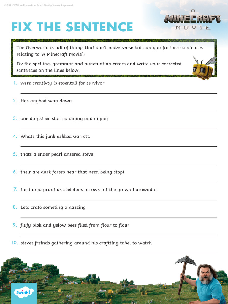 T e 1739803038 A Minecraft Movie Fix The Sentence Activity Ages 7 9 Ver ...