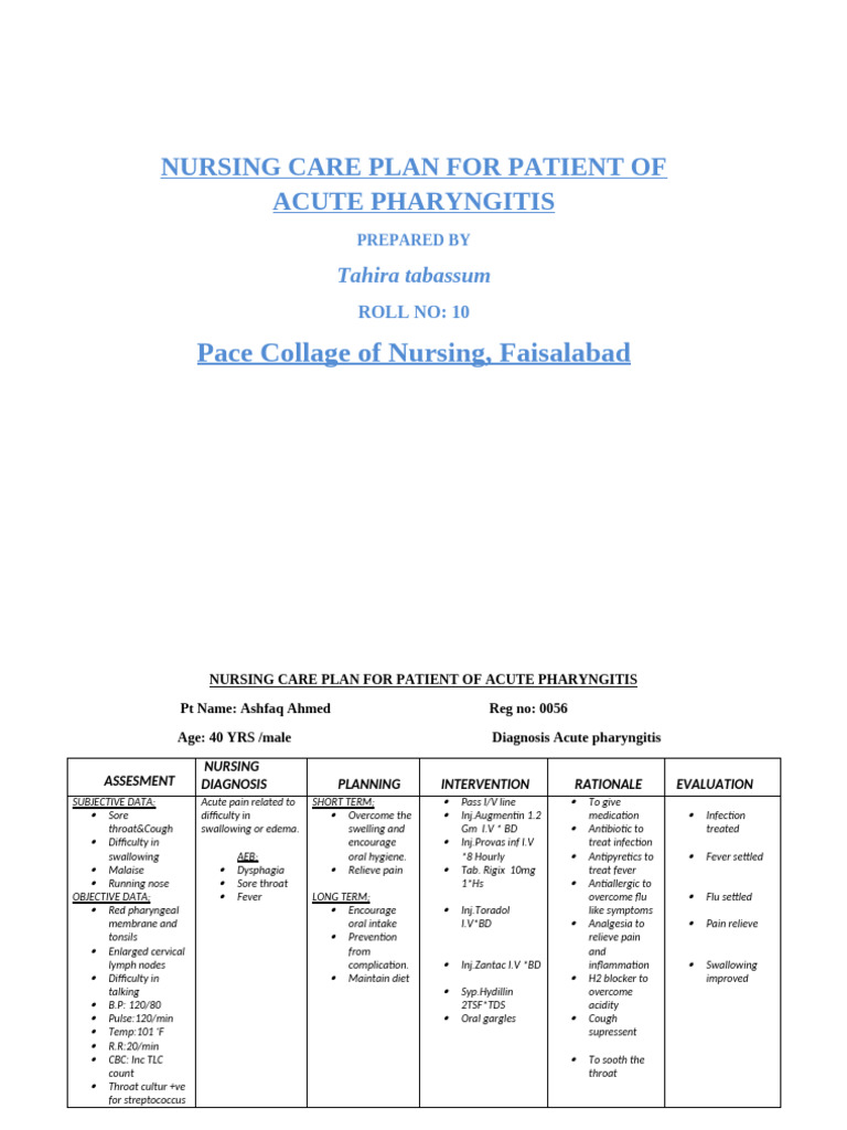 NCP of Acute Pharyngitis | PDF | Medicine | Diseases And Disorders