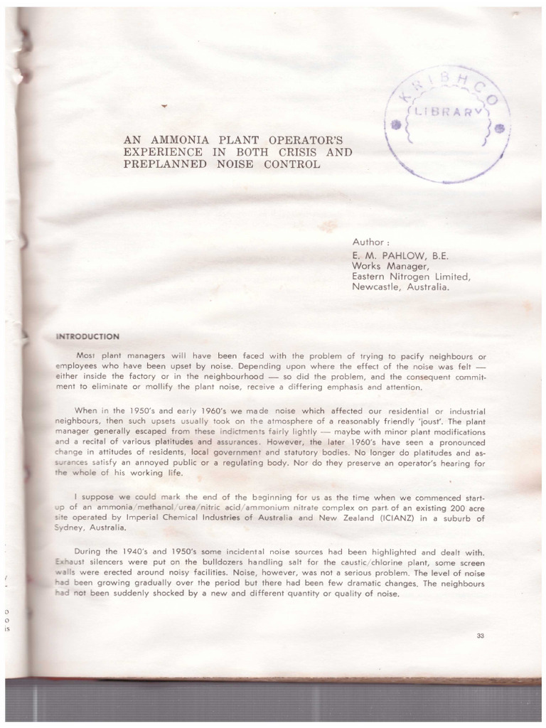 9 An NH3 Plant Operator's Experience In Both Crisis & Preplanned Noise ...