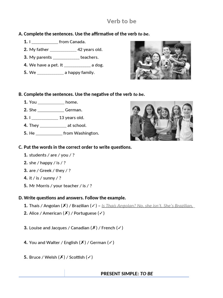 English Exercise: Verb to Be | PDF | Linguistics