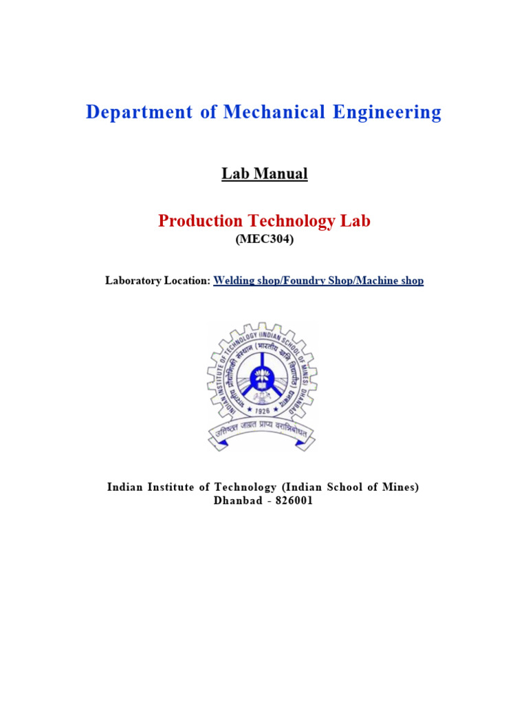 Production Technology Lab Manual | PDF | Welding | Construction