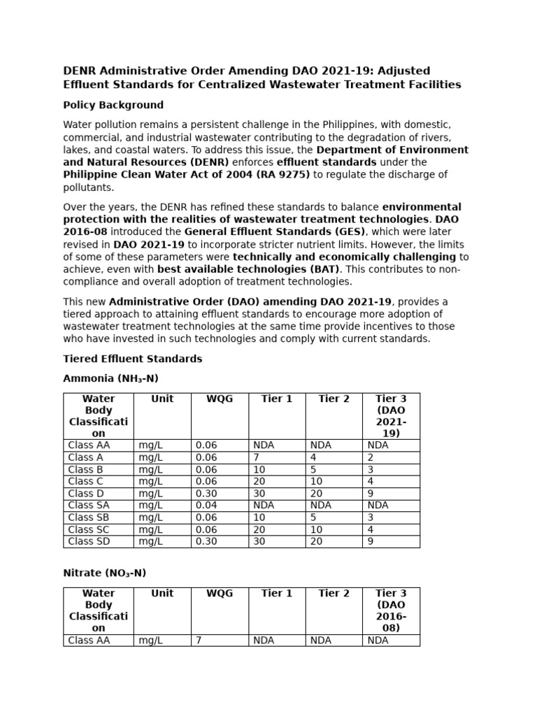 DENR Administrative Order Amending DAO 2021 19 | PDF | Effluent | Water ...