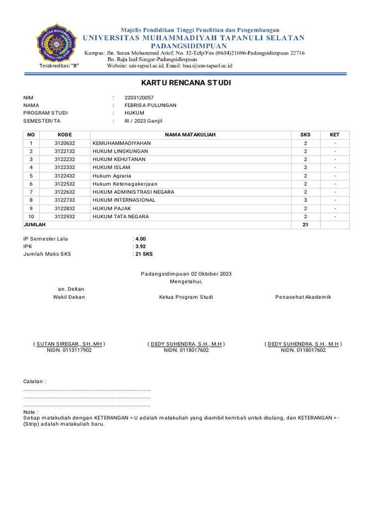 KRS Pengajuan KRS (Kartu Rencana Studi) | PDF