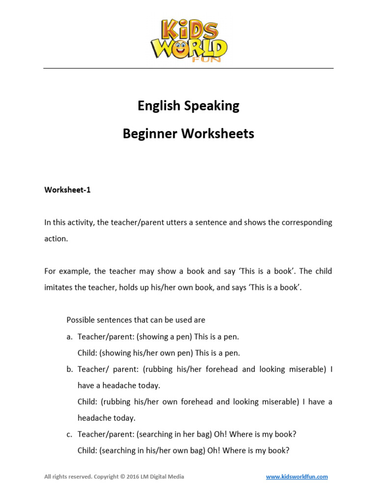 Speaking Worksheet 1 For Beginners | PDF | Stress (Linguistics ...