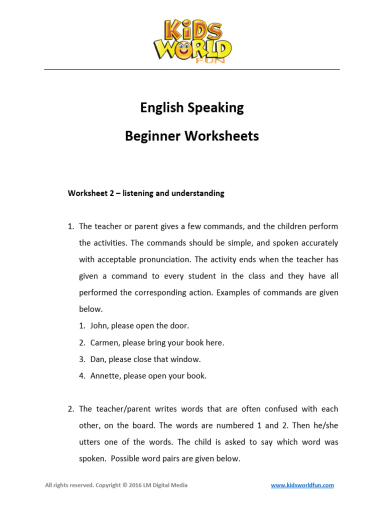 Speaking Worksheet 2 For Beginners | PDF