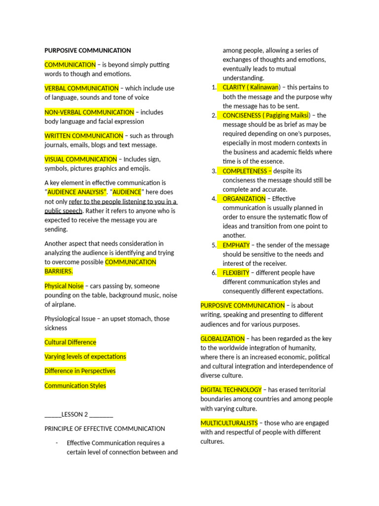 PURPOSIVE-COMMUNICATION-2nd-sem-reviewer | PDF | Communication | Dialect