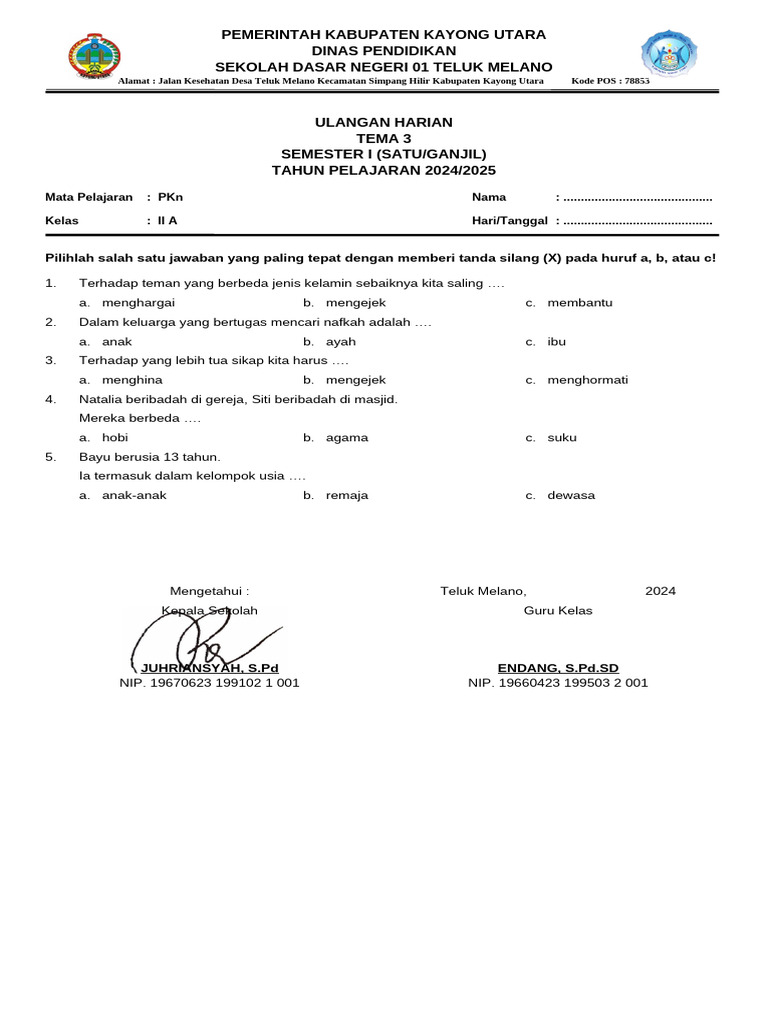 Soal Ulangan Harian Tema 3 | PDF
