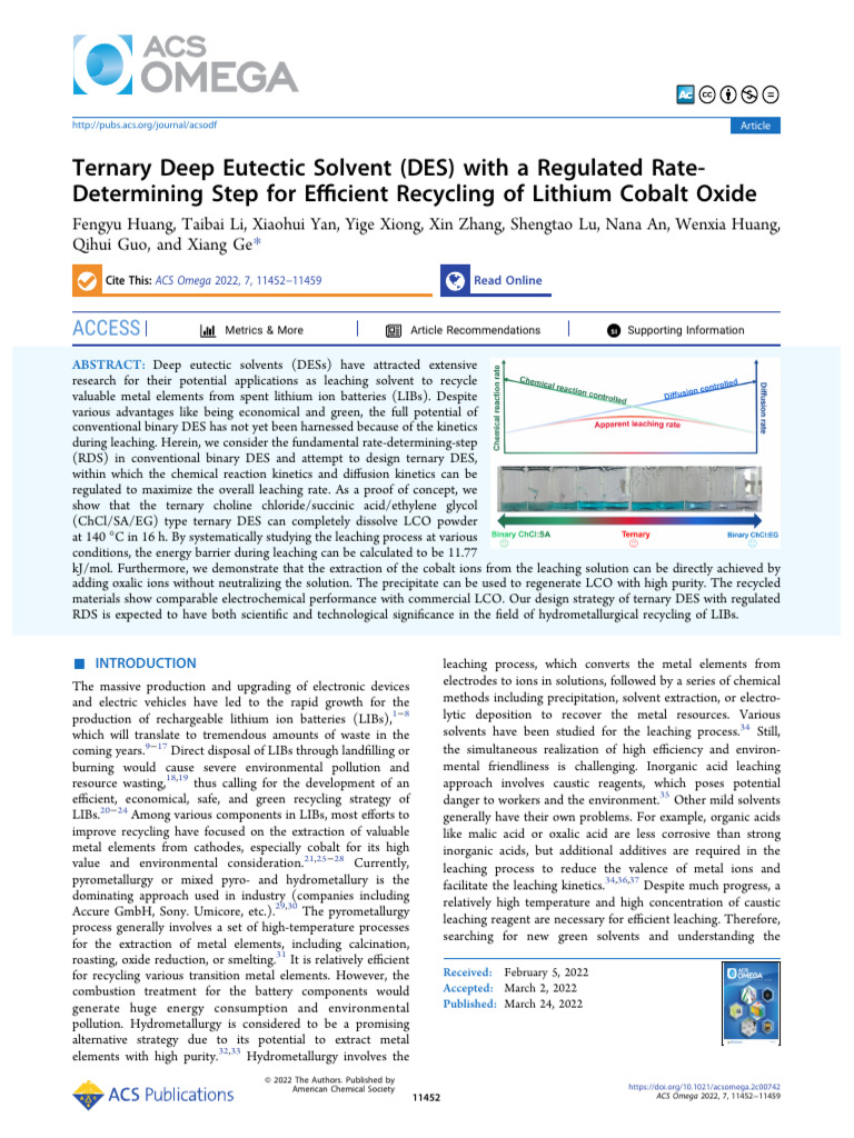 Huang Et Al 2022 Ternary Deep Eutectic Solvent (Des) With A Regulated ...