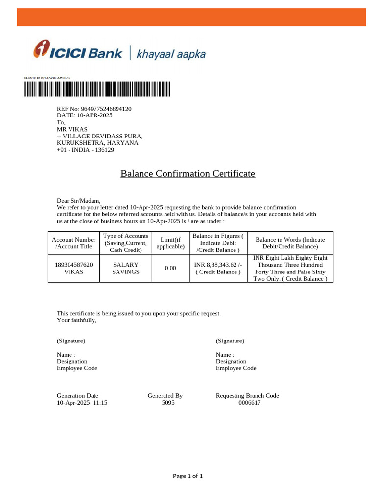 Balance Certificate | PDF