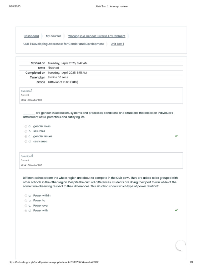 Unit Test 1 - Attempt Review | PDF | Gender | Gender Studies