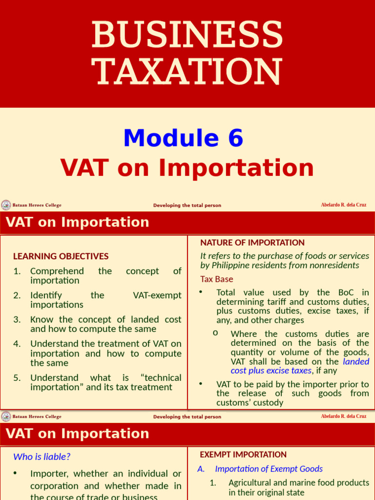 VAT on Importation Explained | PDF | Taxes | Customs