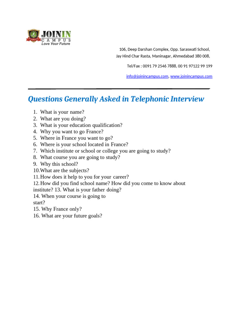 Questions Generally Asked in Telephonic Interview | PDF