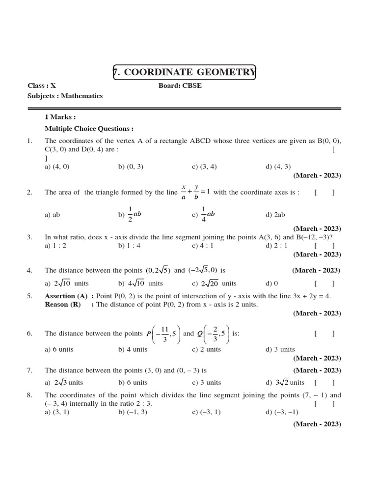7. Coordinate Geometry (1) | PDF | Triangle | Classical Geometry