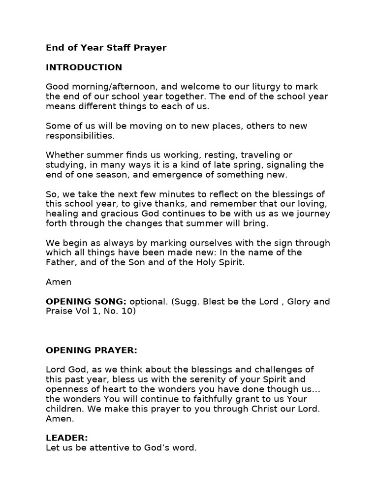 End of Year Staff Prayer Service | PDF | Prayer | Jesus