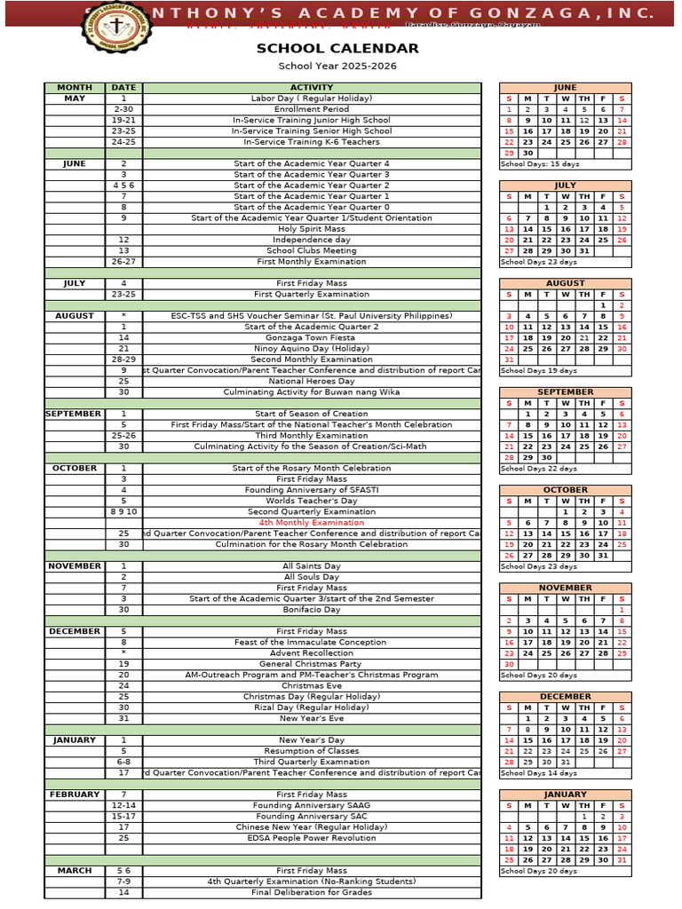 Gonzaga School Calendar 2025-2026 | PDF | Academic Term | Christmas