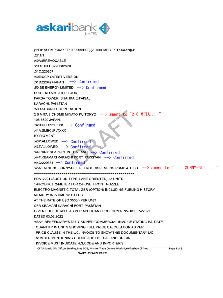 Draft Letter of Credit | PDF