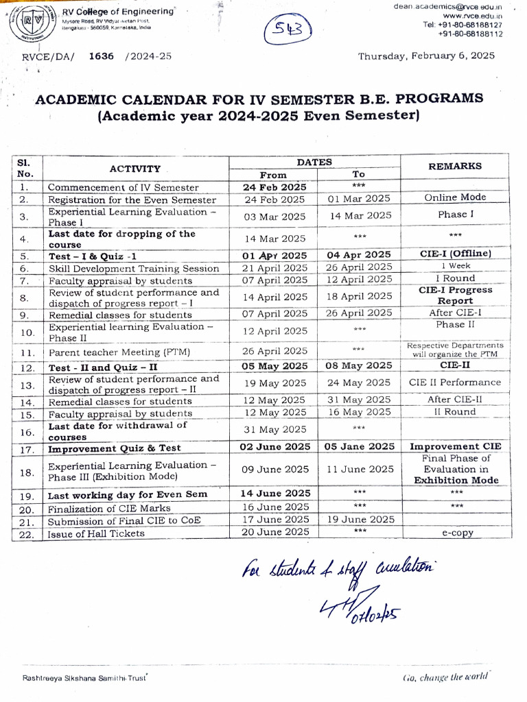 Academic Calendar For Iv Semester B.E. Programs | PDF | Higher ...