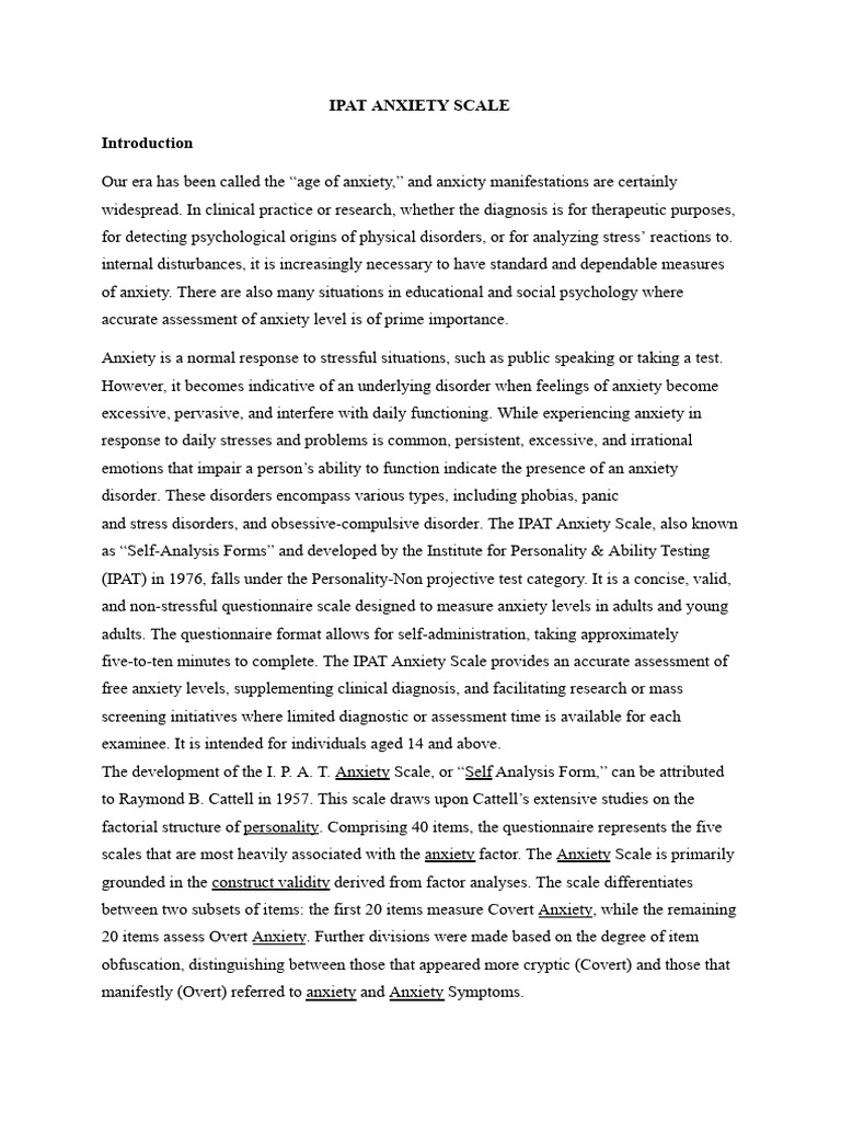 Ipat Anxiety Scale | PDF | Anxiety | Mental Disorder