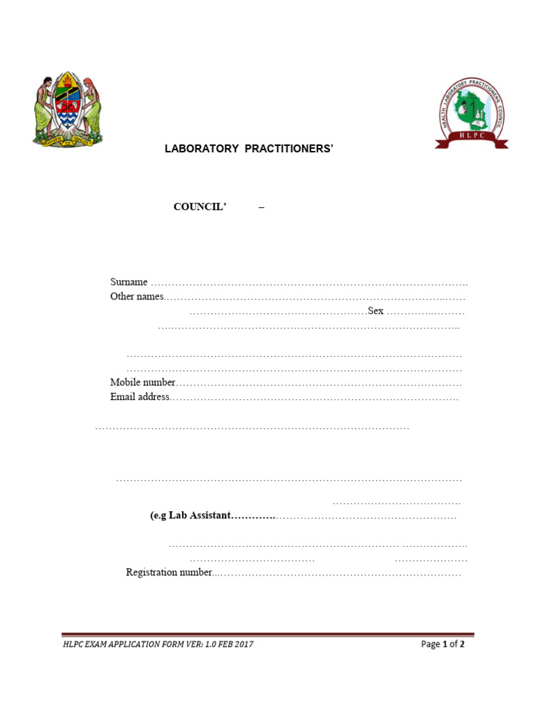 HLPC Exam Application Form Tanzania | PDF