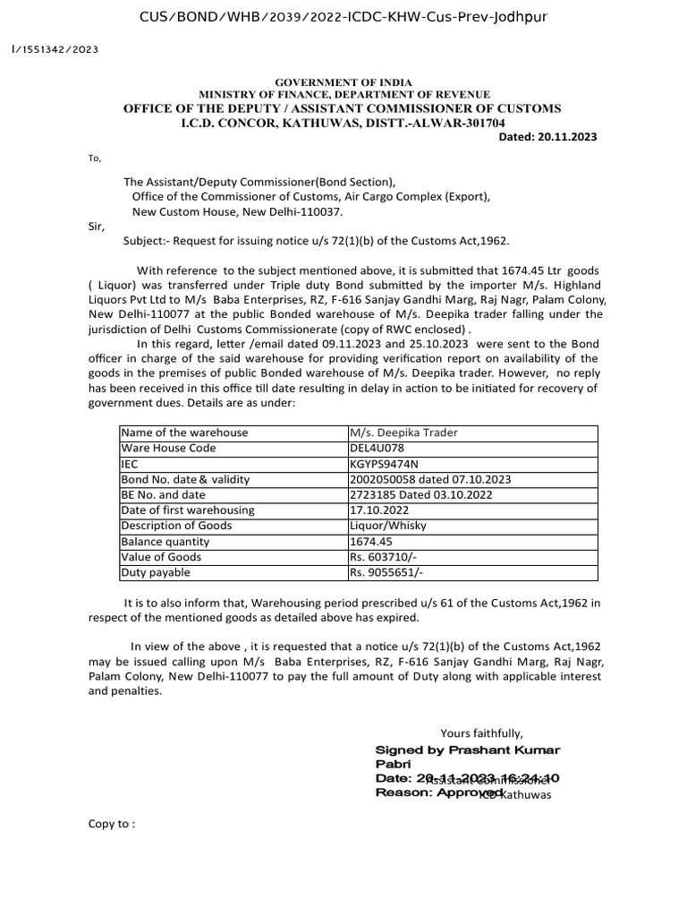 Baba Enterprises Letter 2 For Issuing Notice | PDF