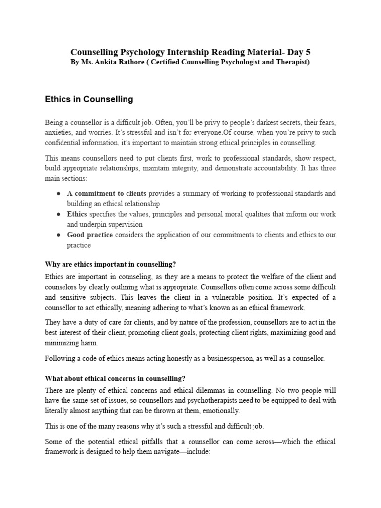 Counselling Psychology Internship Reading Material - Day 5 | PDF ...