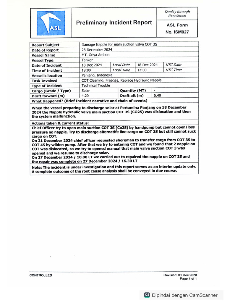 ISM027 - Preliminary Incident Report | PDF