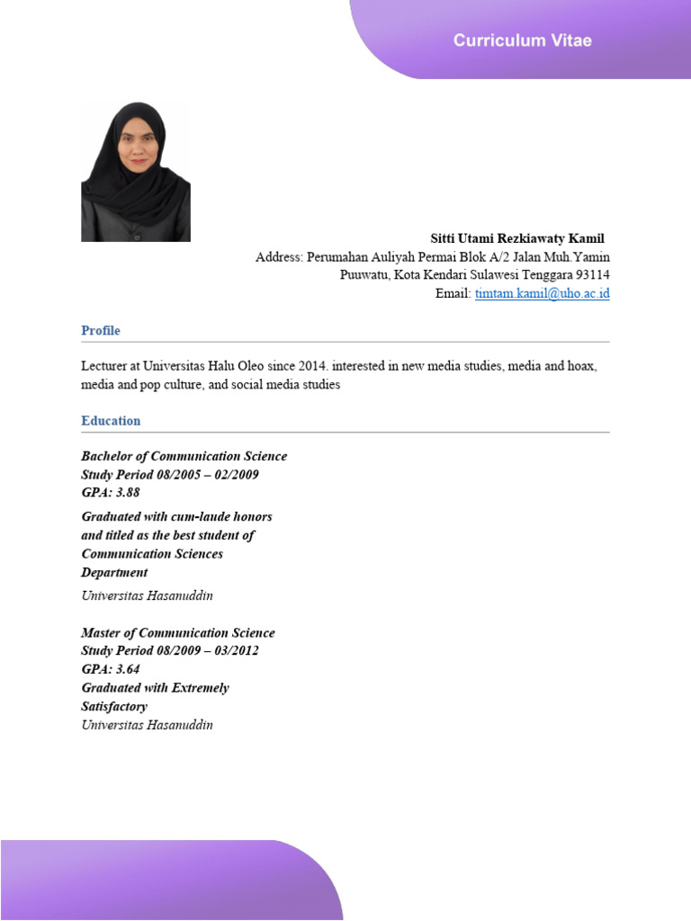 6. Curriculum Vitae Sitti Utami Rezkiawaty Kamil__-2 | PDF | Communication | Science