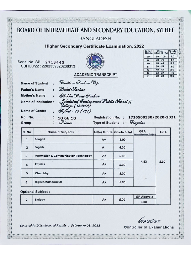 HSC Transcript | PDF