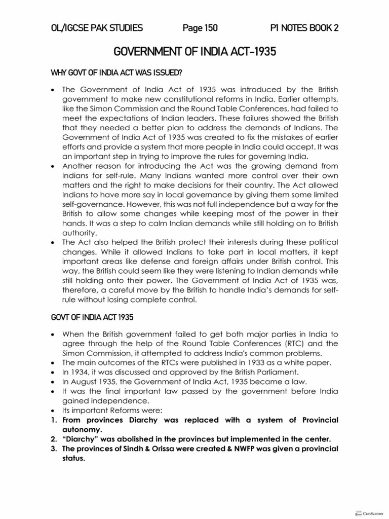 Government of India Act 1935 Notes 2024-25 | PDF