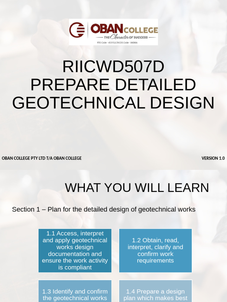 RIICWD507D Prepare Detailed Geotechnical Design | PDF | Risk | Risk ...