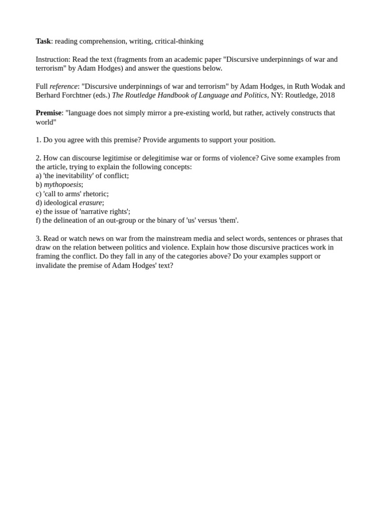 Analyzing Language in War Discourse | PDF