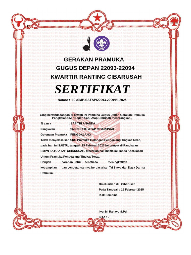 SERTIFIKAT TERAP | PDF