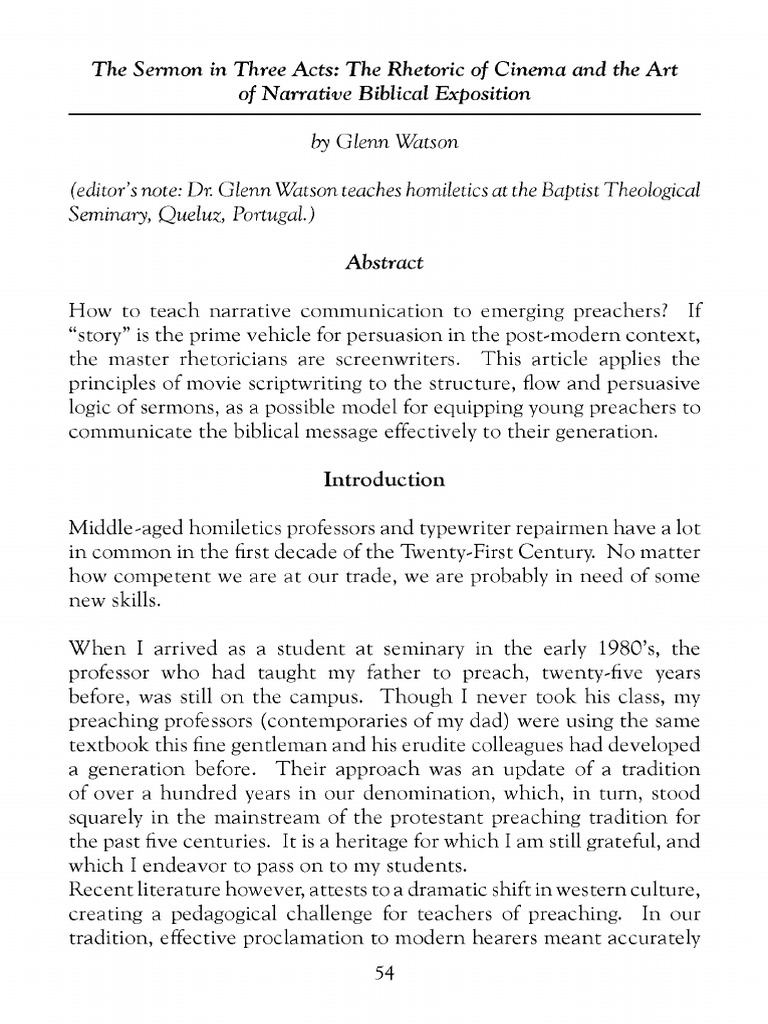 The Sermon in Three Acts The Rhetoric of Cinema and The Art of ...