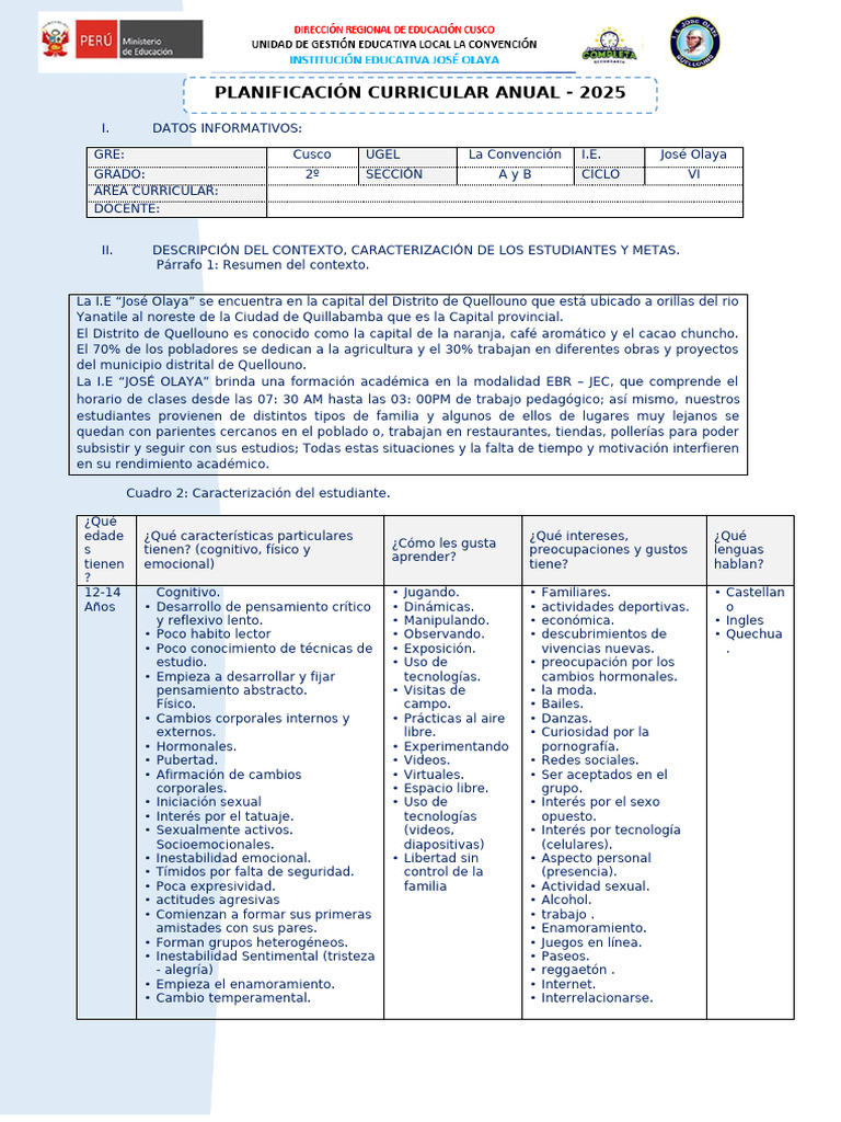 Esquema de Programacion Anual. | PDF | Evaluación | Aprendizaje