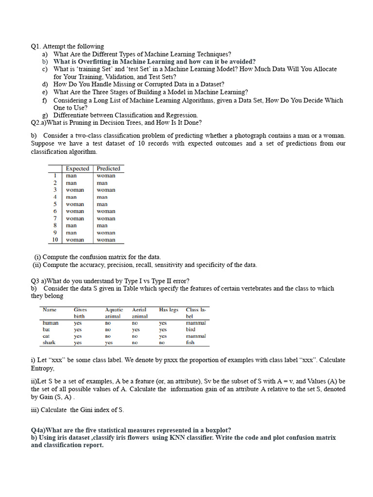 ML Important Questions | PDF | Machine Learning | Statistical ...