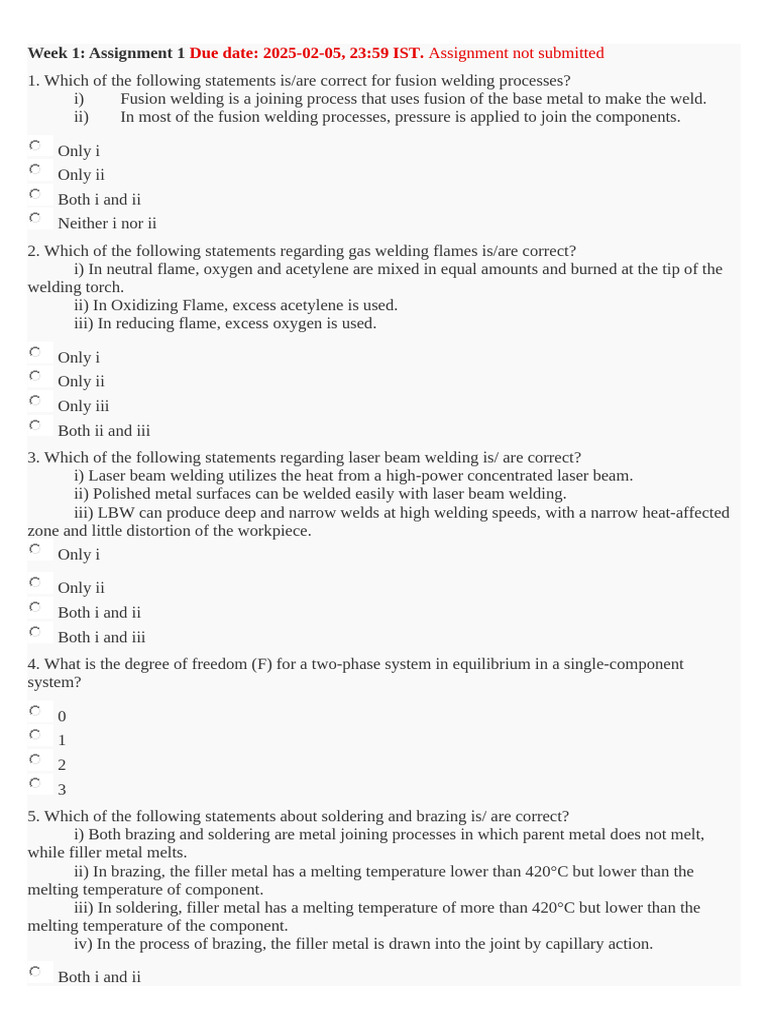 Week 1 Assignment Welding Metallurgy | PDF | Construction | Welding