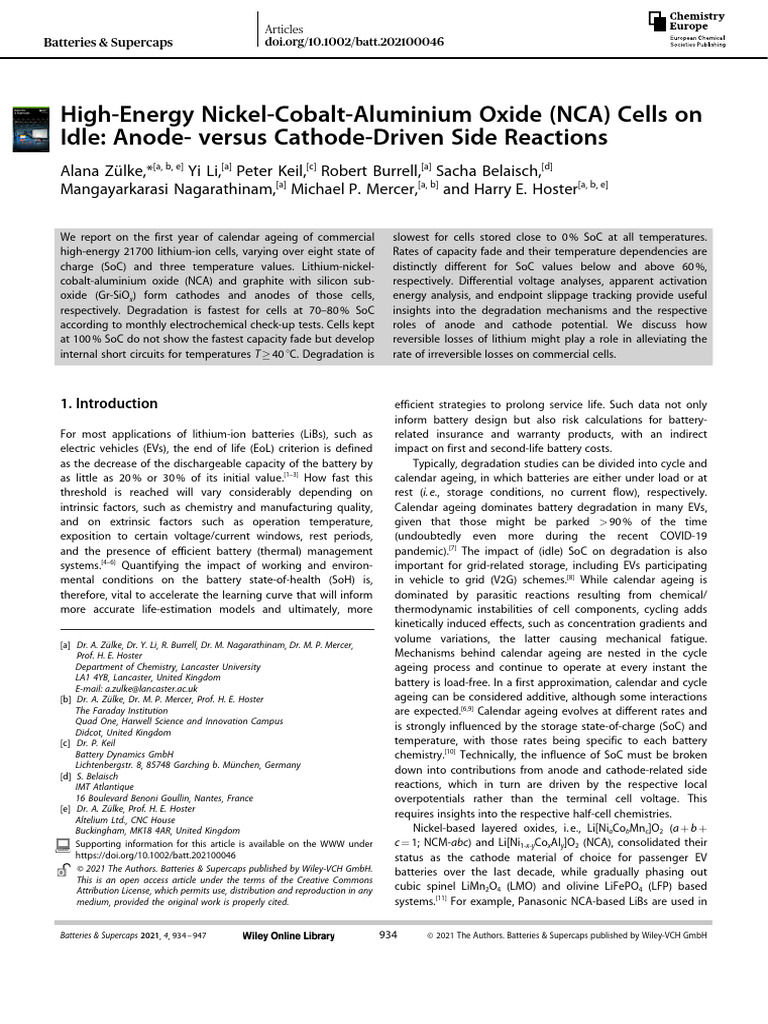 High-Energy Nickel-Cobalt-Aluminium Oxide NCA Cell | PDF | Lithium Ion ...