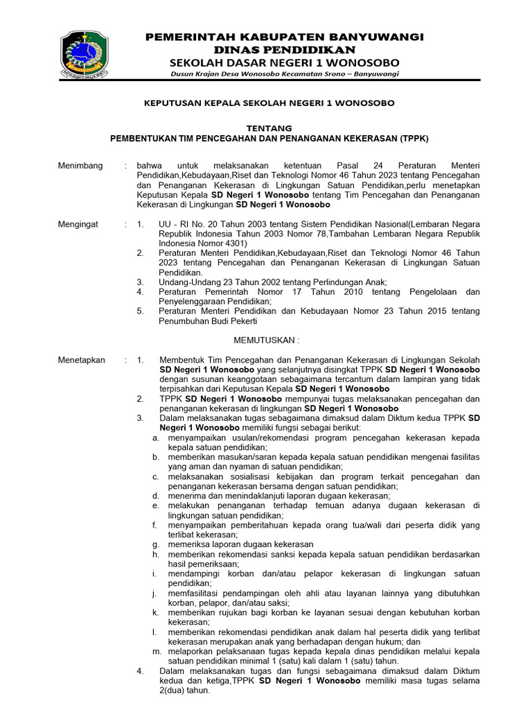SK TPPK PENCEGAHAN KEKERASAN | PDF