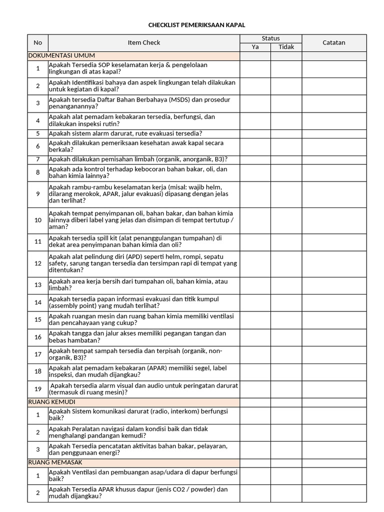Cheklist Pemeriksaan Kapal | PDF