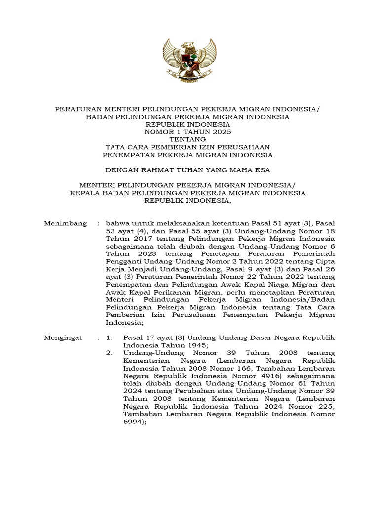 2025 PERMEN KP2MI 1 Pemberian Izin P3MI | PDF