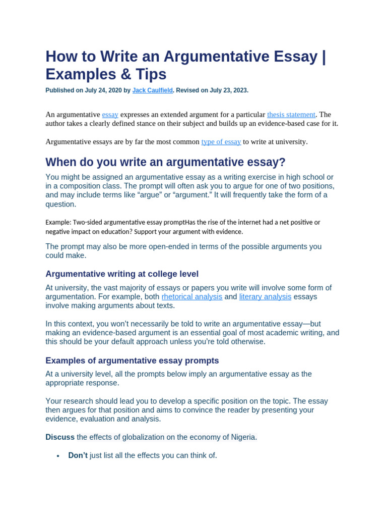 Writing an Argumentative Essay Guide | PDF | Essays | Argument