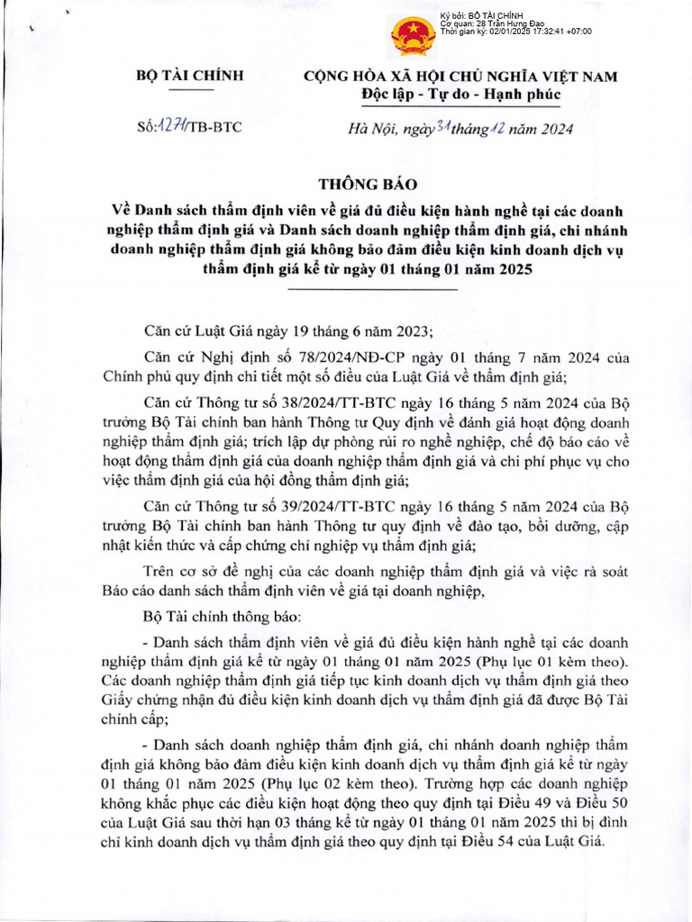 Thông Báo 1271tb-Btc | PDF