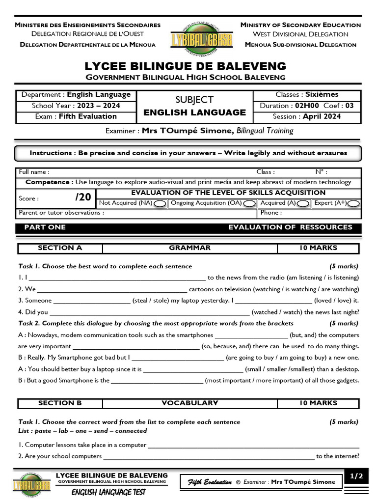 LYBIBAL EVAL5 ANG 6e.pdf A | PDF | Newspapers | News