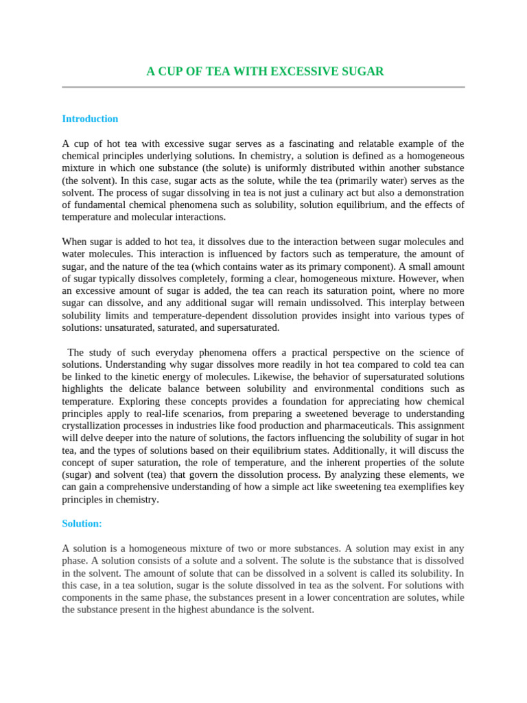 A Cup of Tea With Excessive Sugar | PDF | Solubility | Solvation
