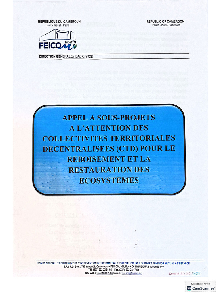 Appel - Projets Reboisement - Restauration - FEICOM | PDF