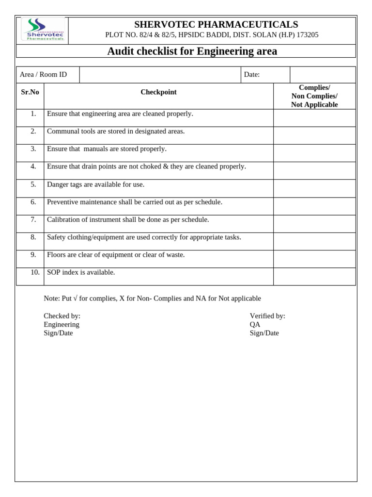 Engineering Audit Checklist Template | PDF